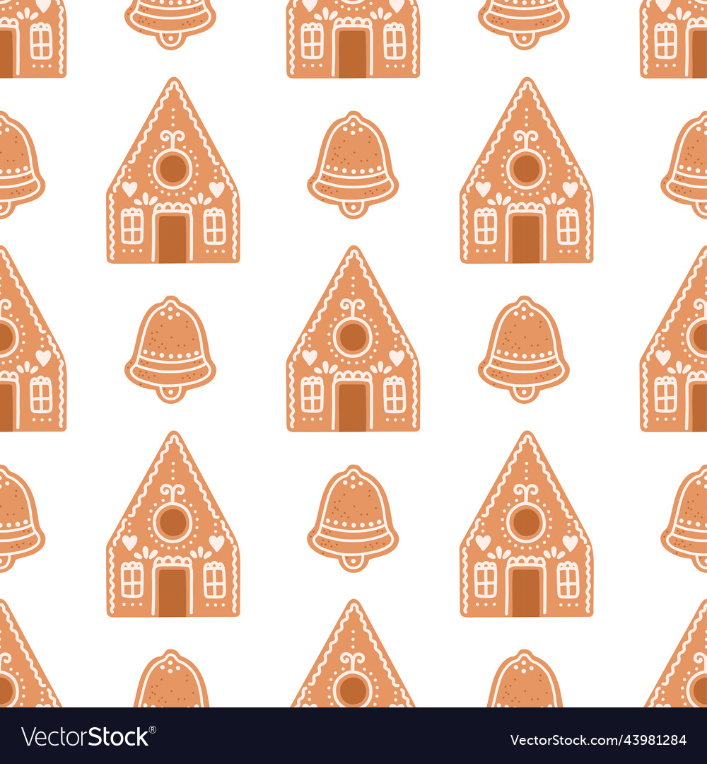 Gingerbread seamless pattern house cookies Vector Image Gingerbread seamless pattern house cookies Vector Image