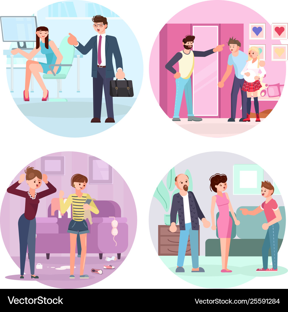 Set teens and parents in different situations Vector Image