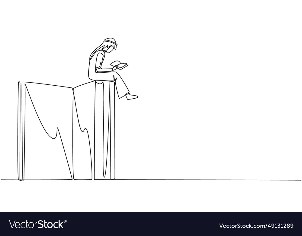 Continuous One Line Drawing Arabian Man Sitting Vector Image