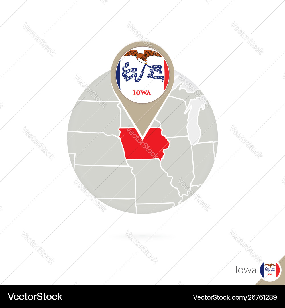 Iowa us state map and flag in circle Royalty Free Vector