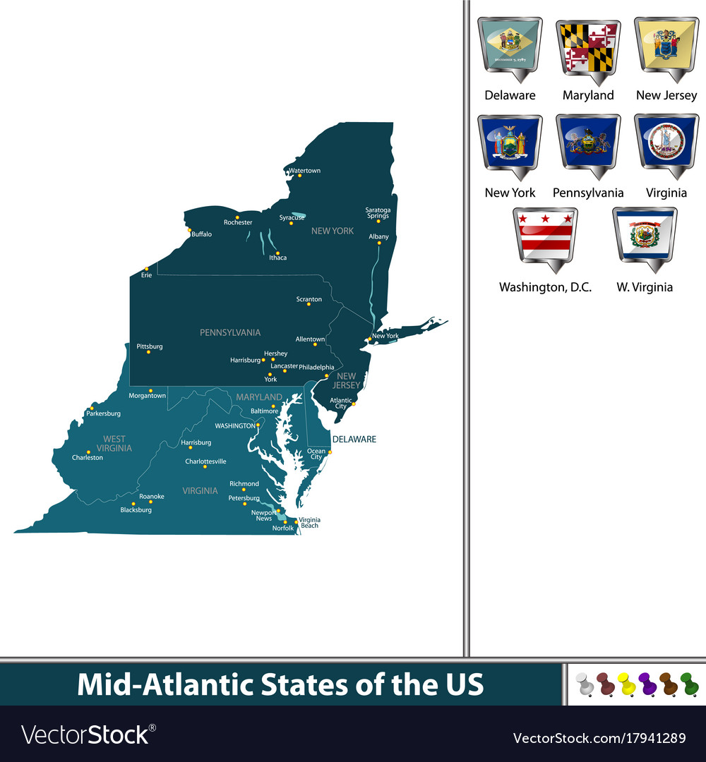 Mid atlantic states of the united states Vector Image
