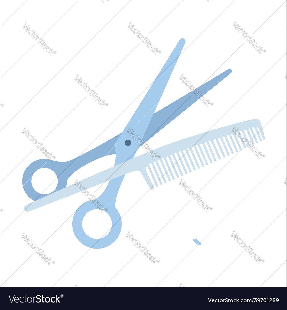 Scissors and a comb with sharp tip soft blue Vector Image