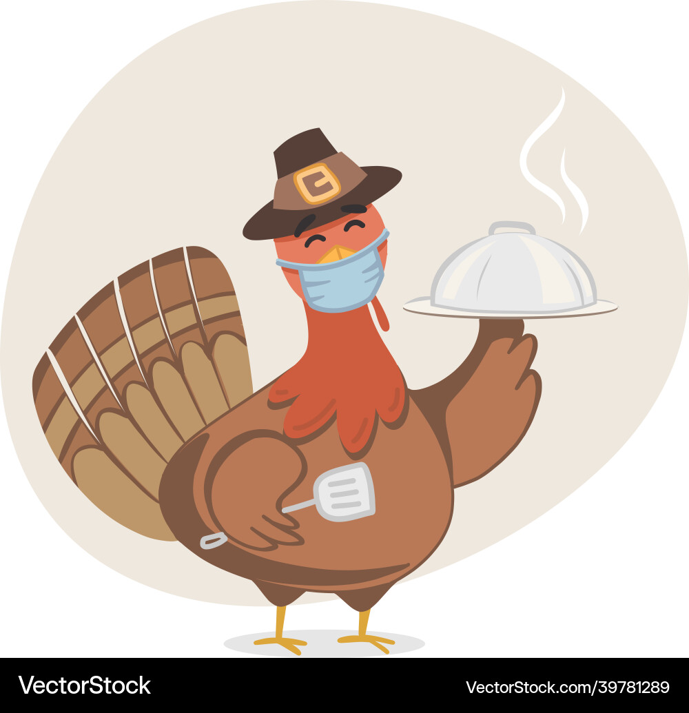 Thanksgiving turkey wearing mask Royalty Free Vector Image