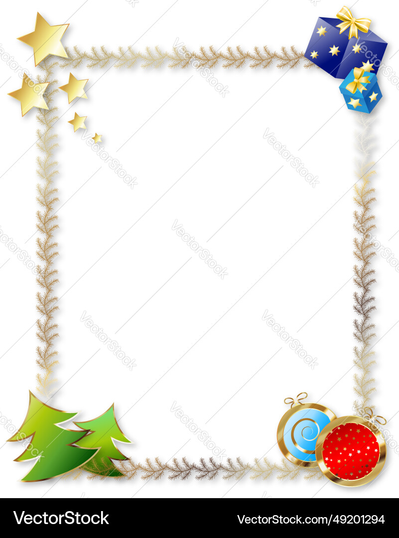 Golden fir branches and christmas tree decorations