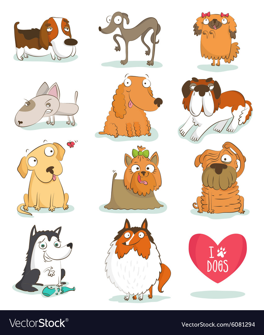 Set of cute dog characters Royalty Free Vector Image