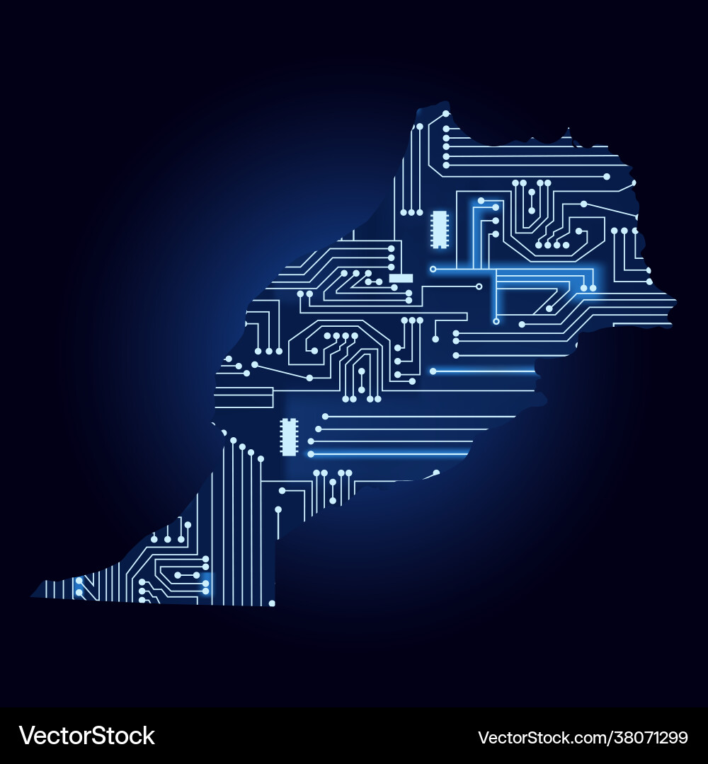 Map morocco with electronic circuit Royalty Free Vector