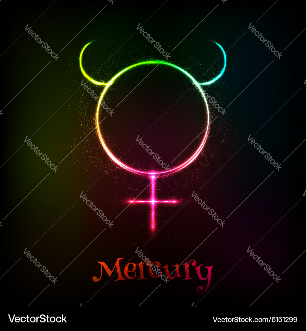 Shining neon zodiac mercury symbol Royalty Free Vector Image