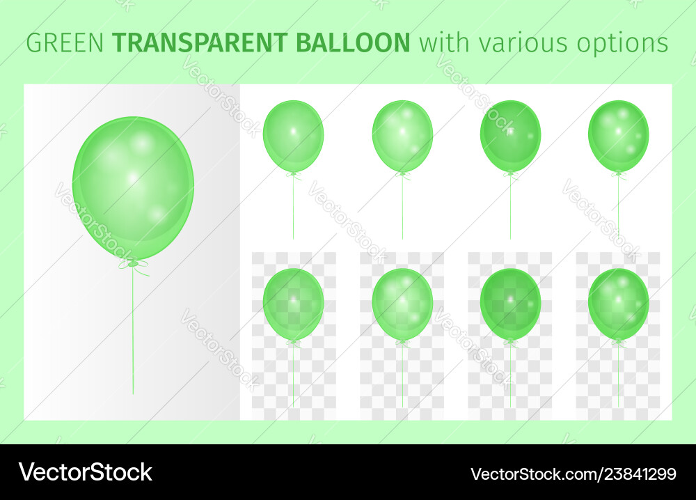 Transparent green balloon with various options Vector Image