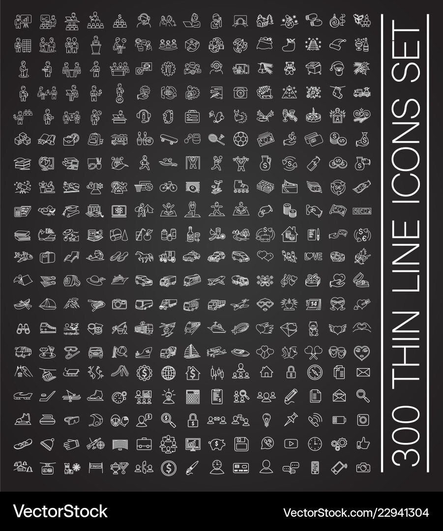 Big 300 thin line icons set on black background Vector Image