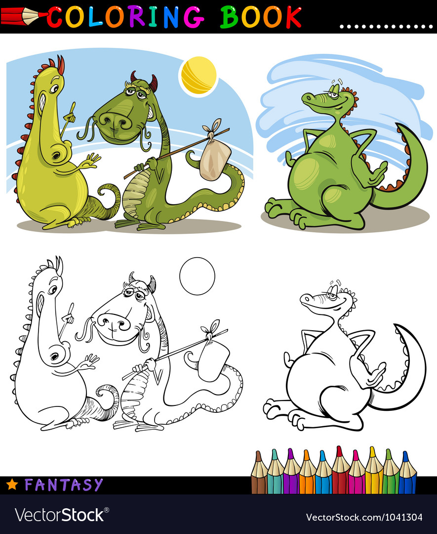 Fantasy dragons for coloring Royalty Free Vector Image
