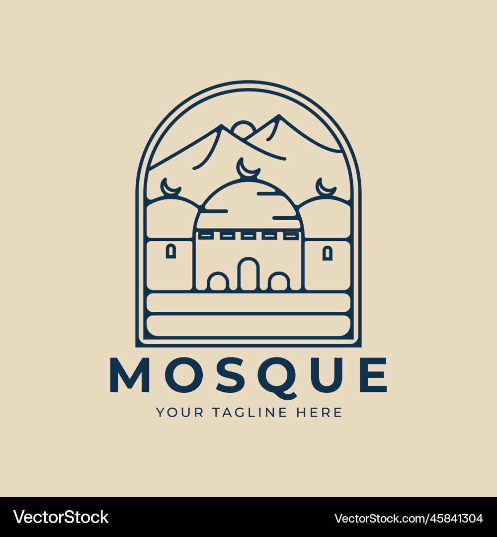Mosque islamic line art logo minimalist Royalty Free Vector