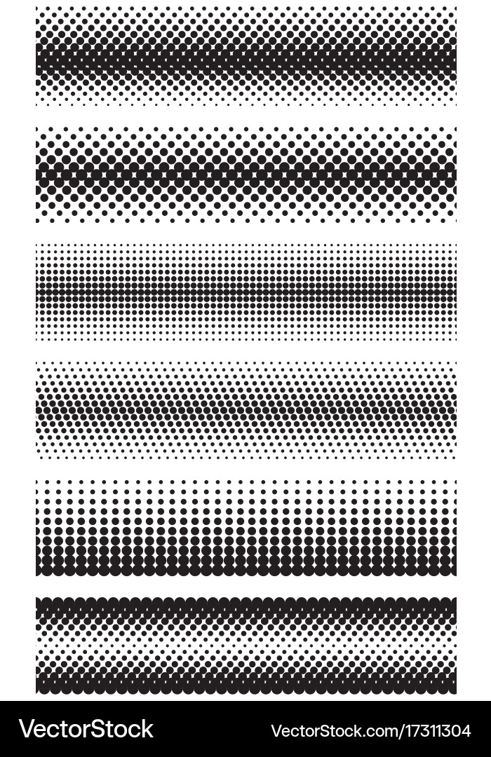 Seamless halftone dots effect borders Royalty Free Vector