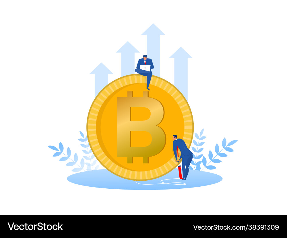 Businessman is pumping bitcoins growth Royalty Free Vector