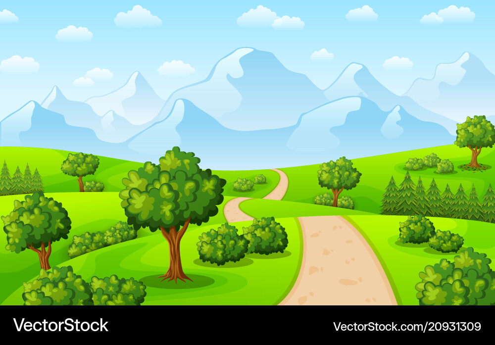 Green landscape with mountains and trees Vector Image