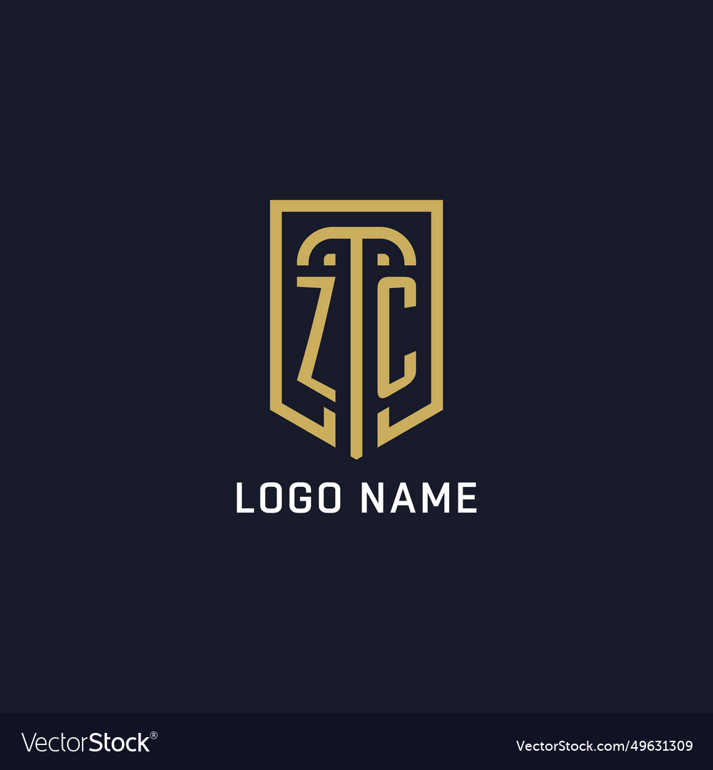 Initial zc shield logo luxury style creative Vector Image