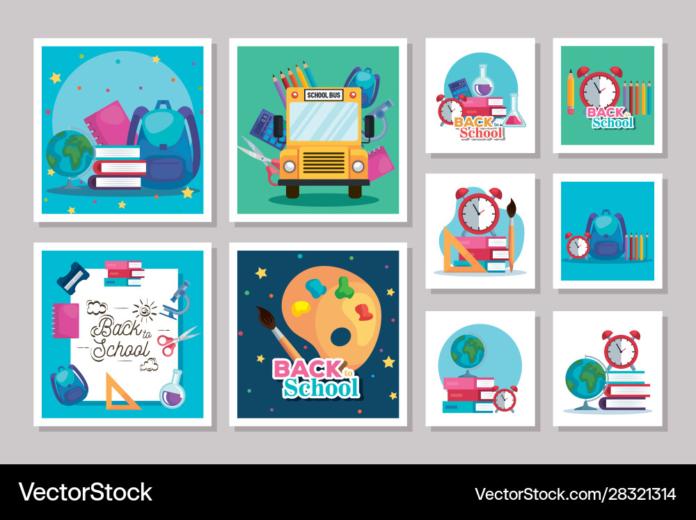 Bundle back to school with set icons Royalty Free Vector