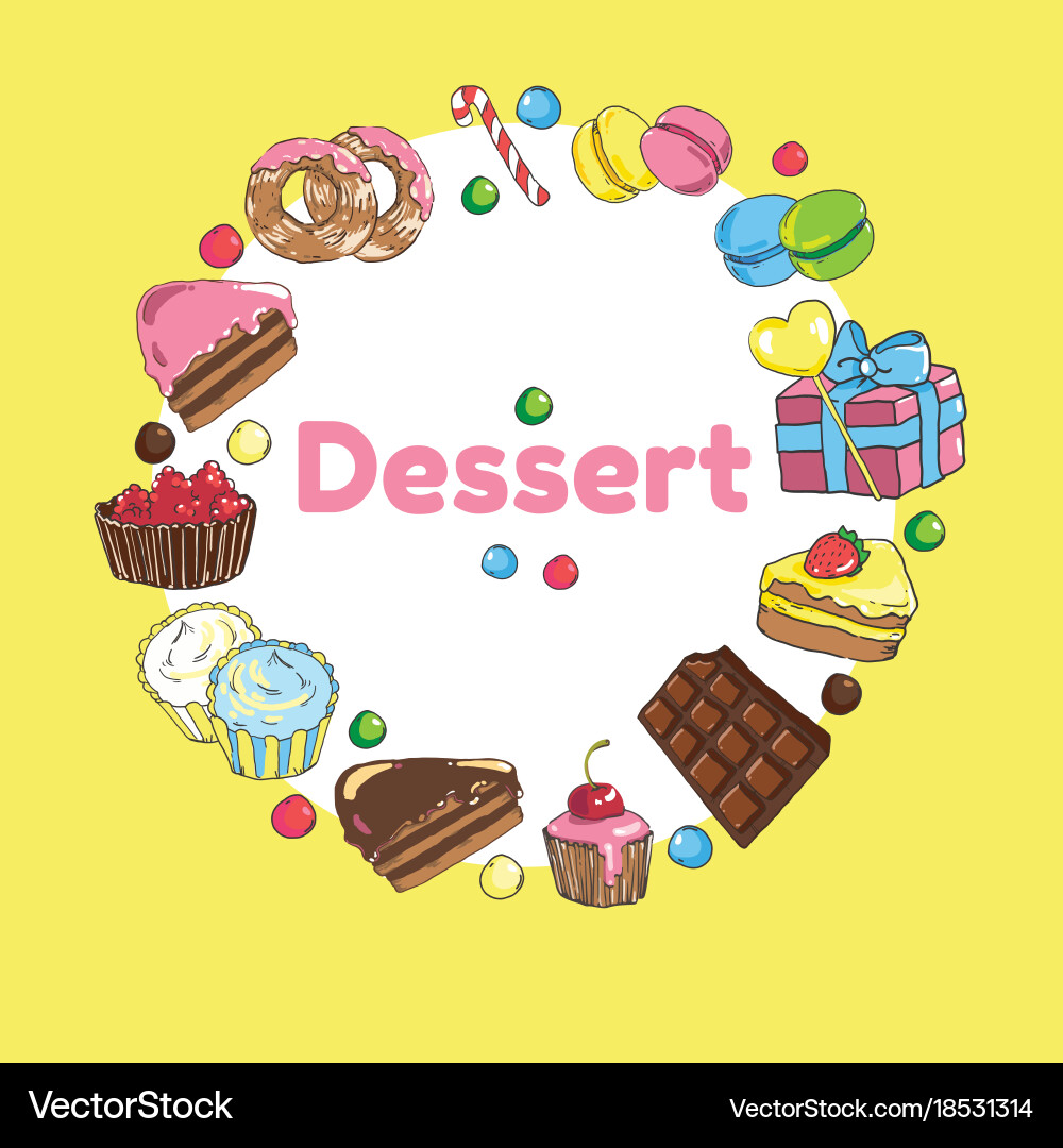 Frame of sweets set candy and cakes Royalty Free Vector
