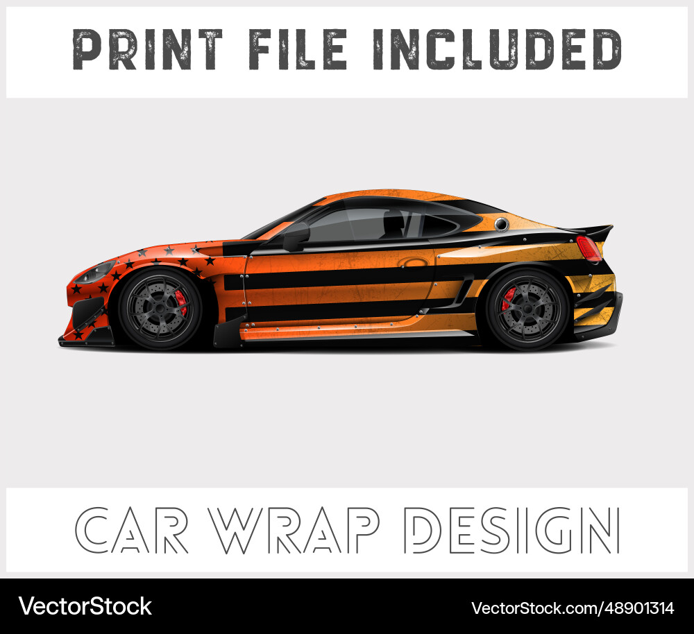 Racing car wrap design rusty meta Royalty Free Vector Image