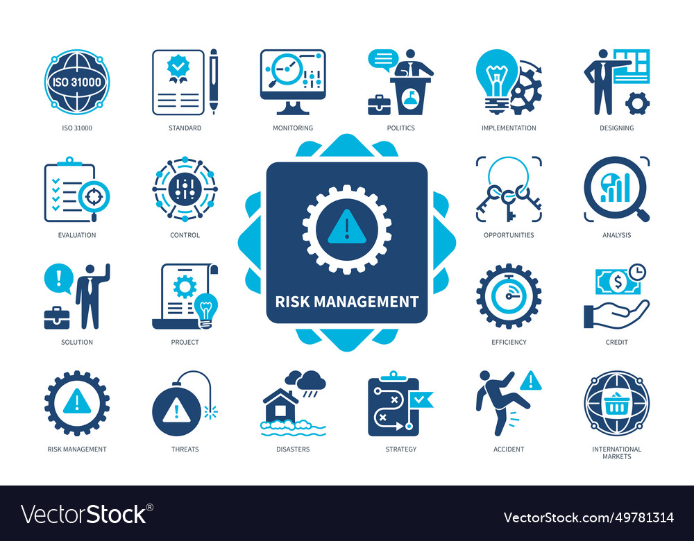 Risk management solid icon set Royalty Free Vector Image