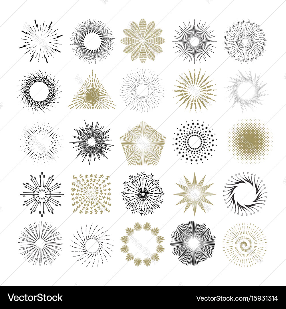 Set of handmade sunburst design elements Vector Image