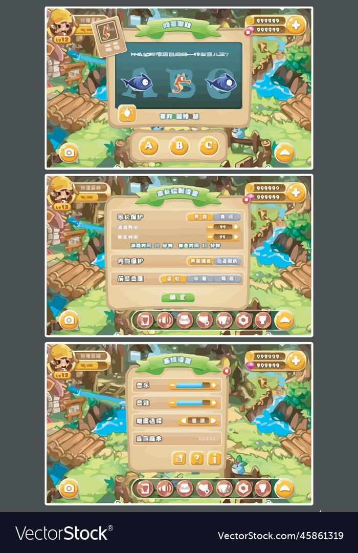 Complete set of level button game ui pop-up icon Vector Image