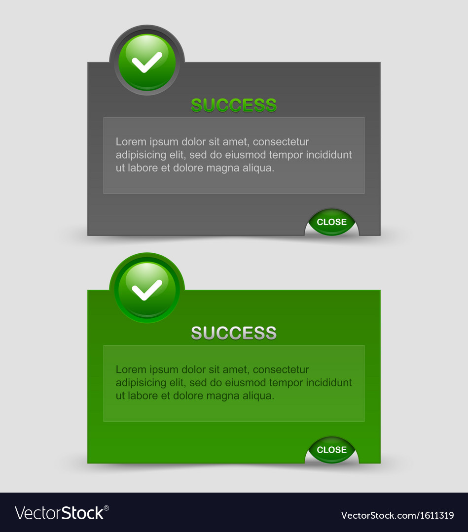 Success notification windows Royalty Free Vector Image