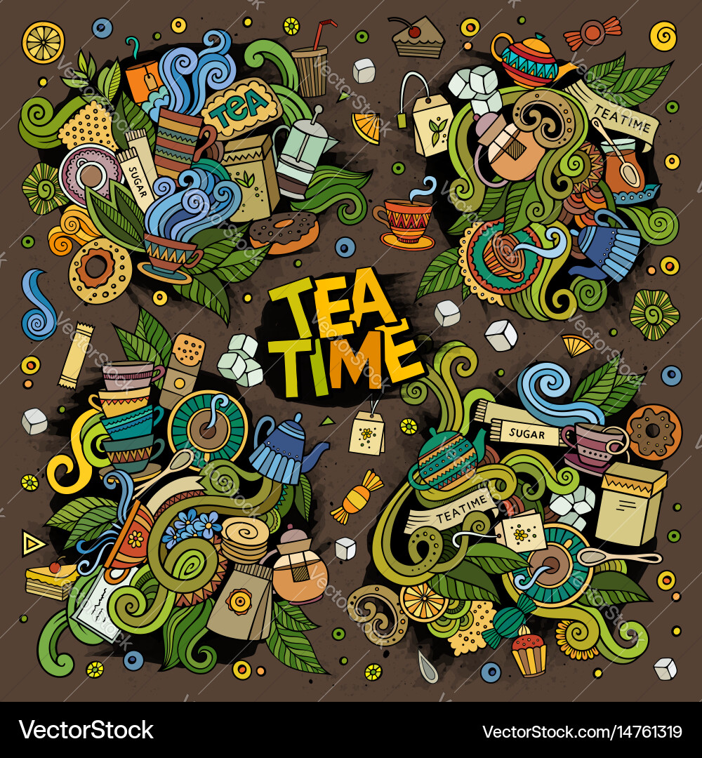 Tea time doodles design Royalty Free Vector Image