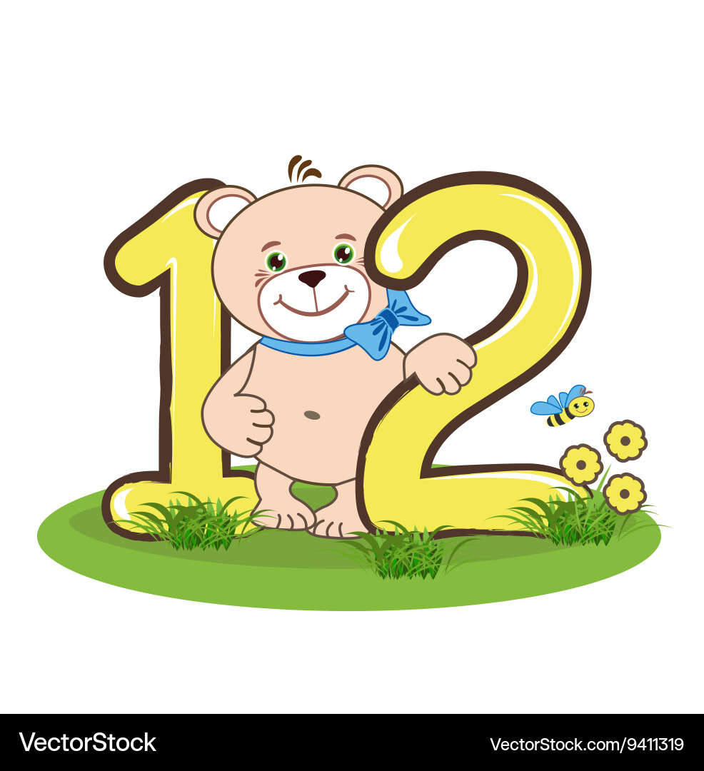 The number twelve and cheerful bear Royalty Free Vector