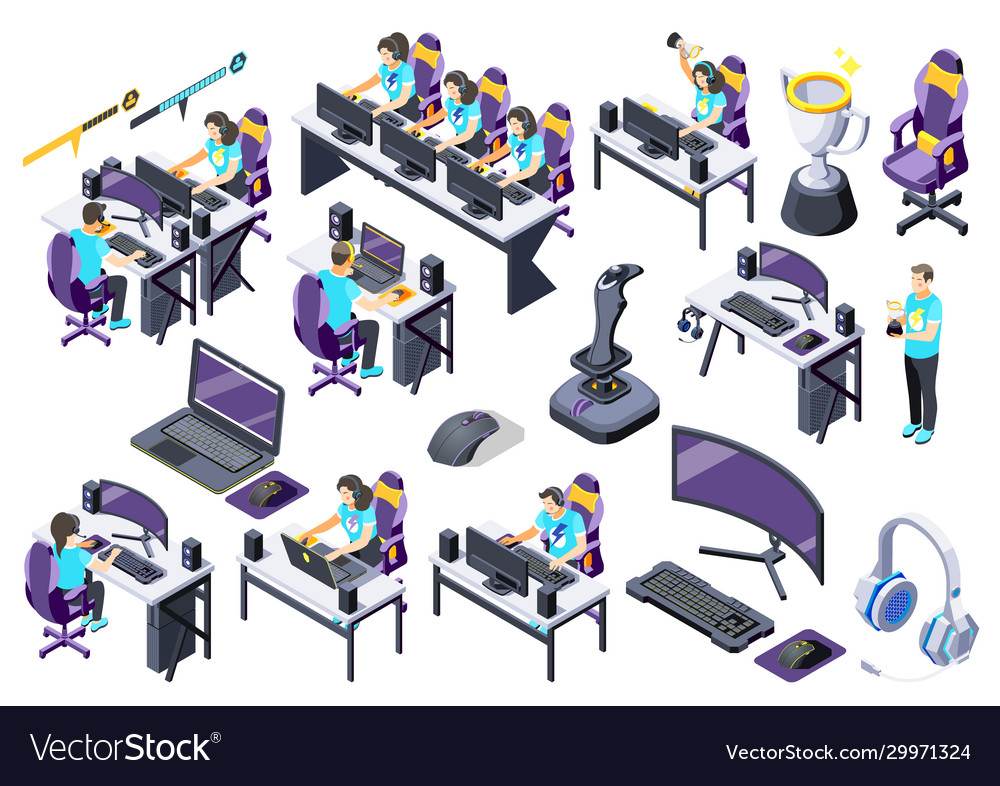 Cybersport isometric recolor icon set Royalty Free Vector Cybersport isometric recolor icon set Royalty Free Vector