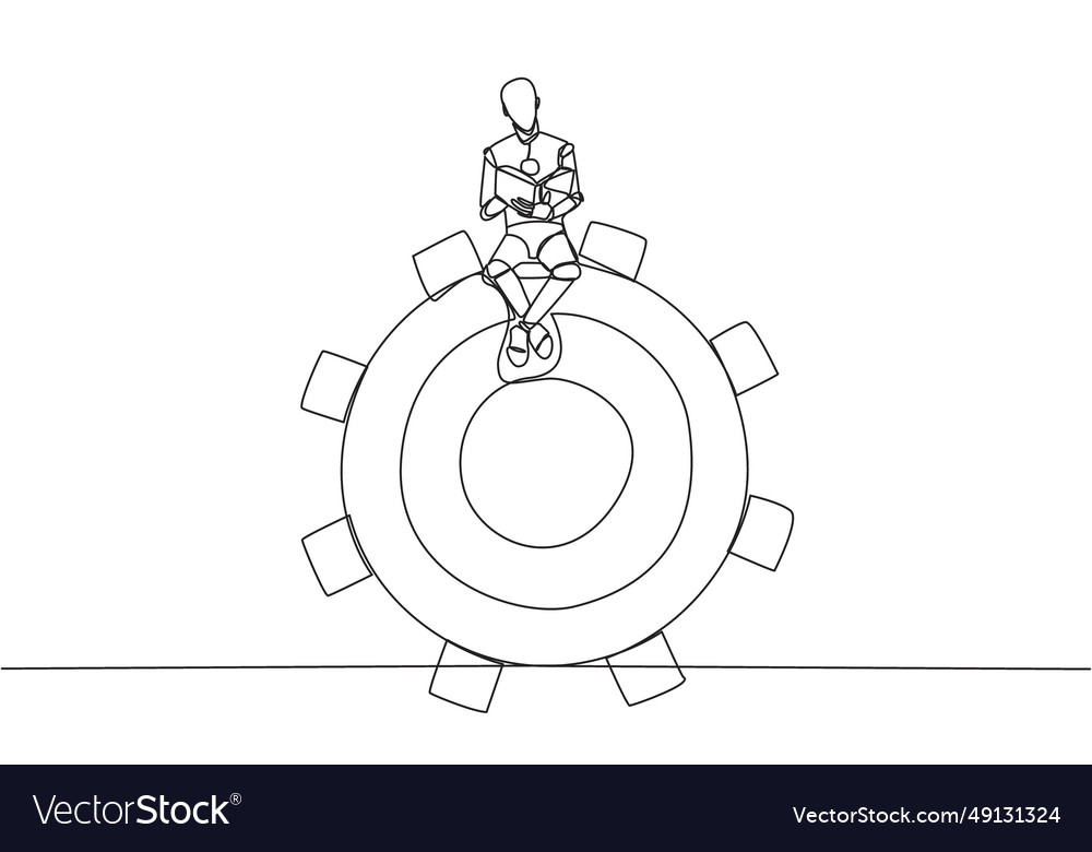 Single continuous line drawing robot artificial Vector Image