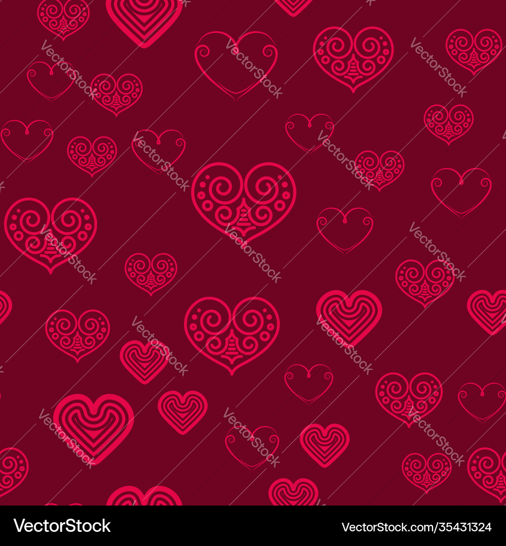 Valentines day seamless pattern with red hearts Vector Image