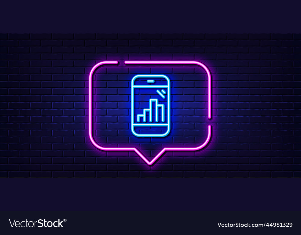 Graph phone line icon column chart sign neon Vector Image