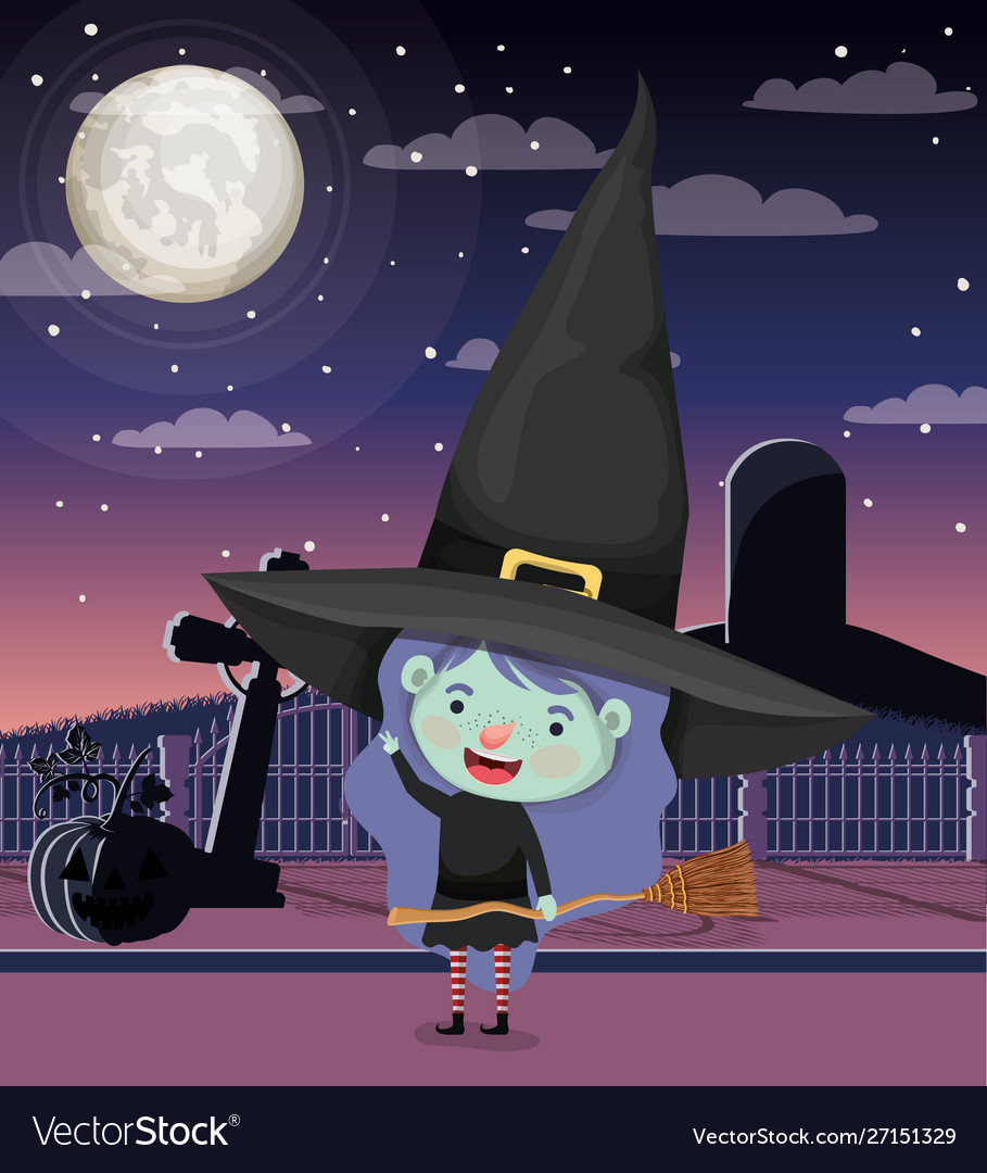 Halloween season scene with girl costume witch Vector Image