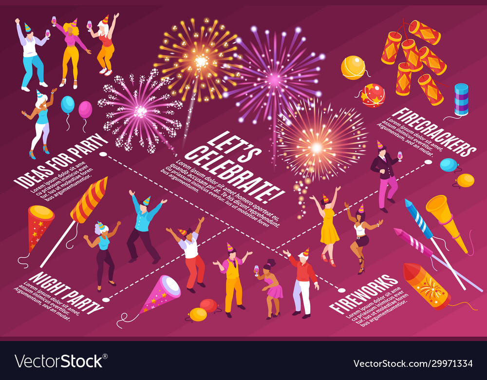 Firework isometric infographic flowchart Vector Image