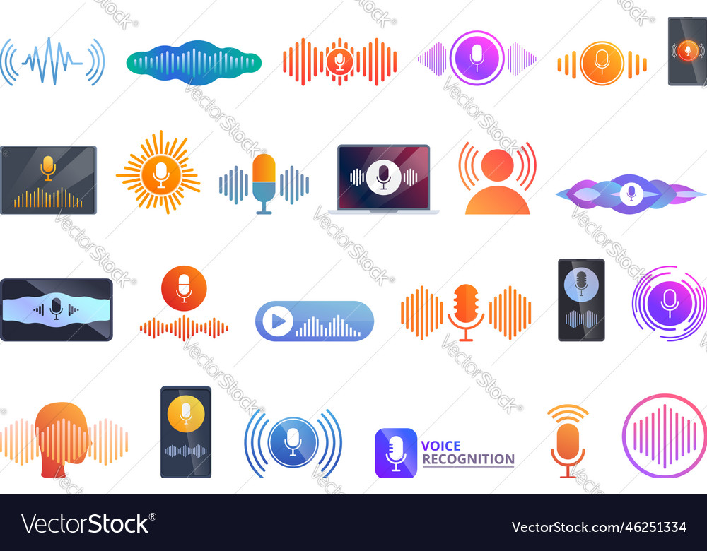 Voice and speech recognition icons set cartoon Vector Image
