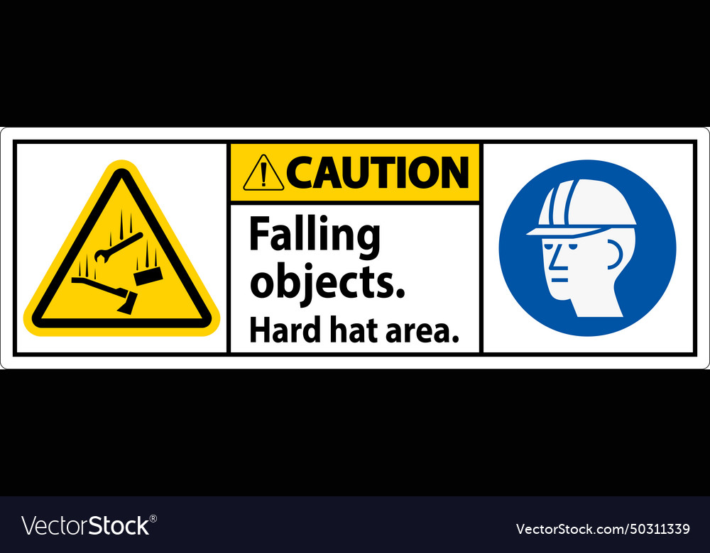 Caution sign falling objects hard hat area Vector Image