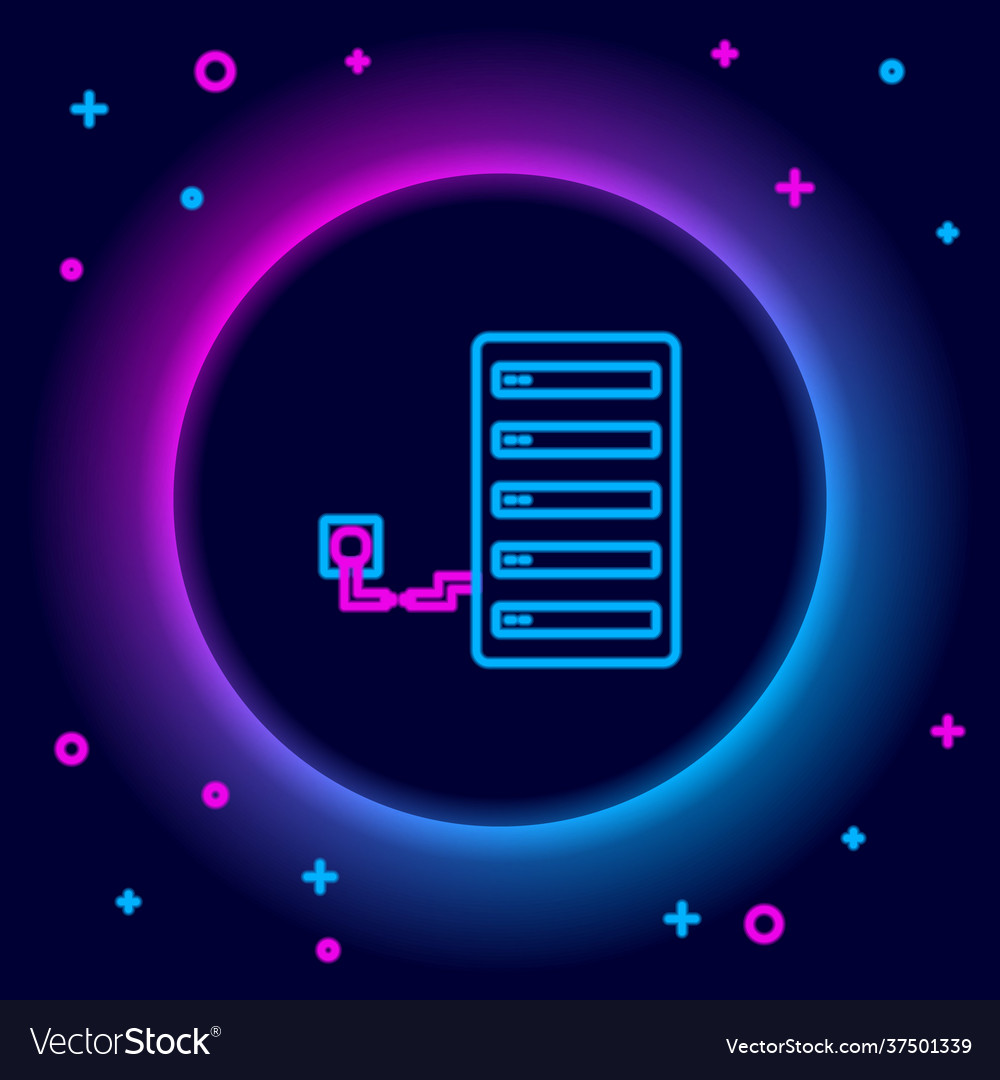 Glowing neon line server icon isolated on black Vector Image