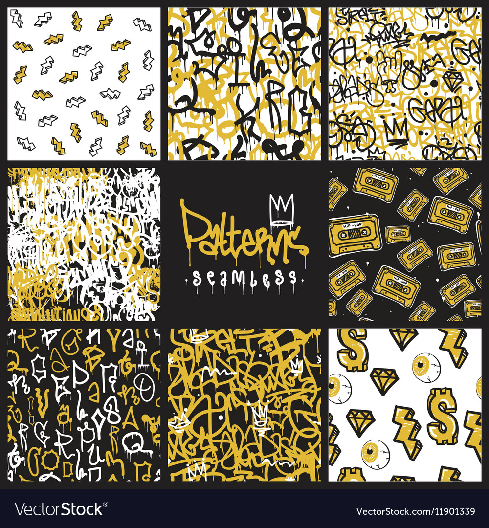 Graffiti seamless patterns set Royalty Free Vector Image