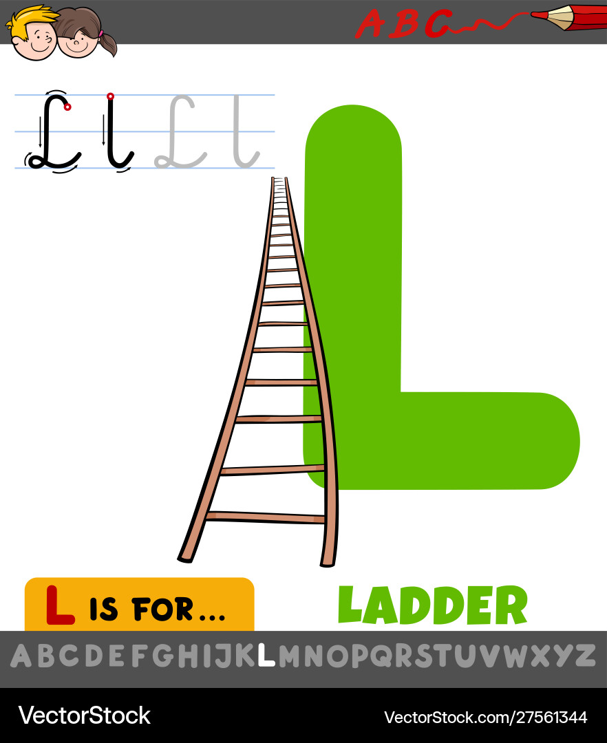 Letter l worksheet with cartoon ladder Royalty Free Vector