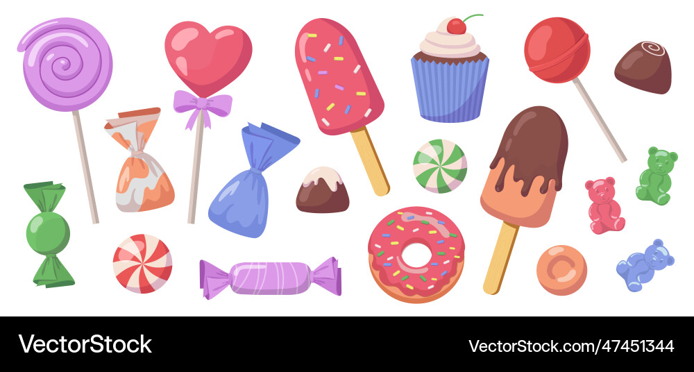 Sweets and sugar products set Royalty Free Vector Image