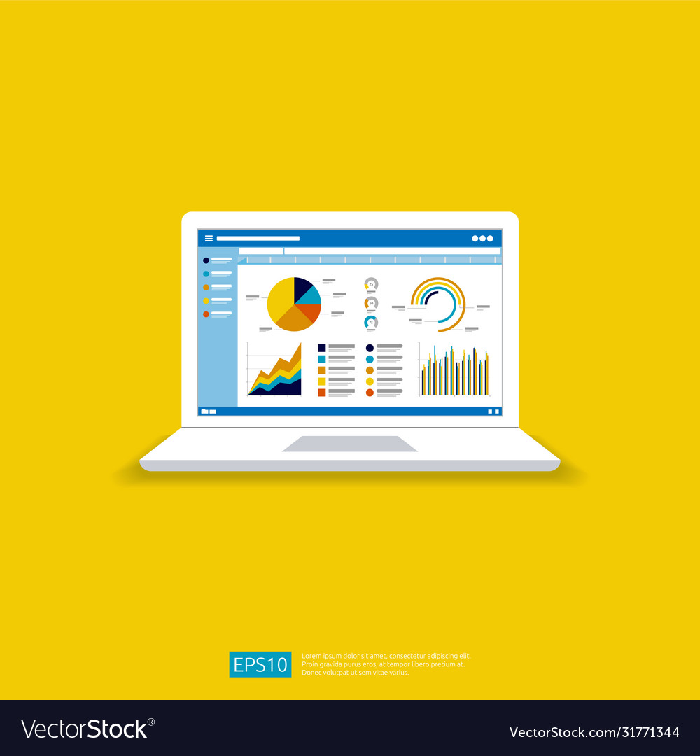 Web statistics analytic charts on laptop screen Vector Image Web statistics analytic charts on laptop screen Vector Image