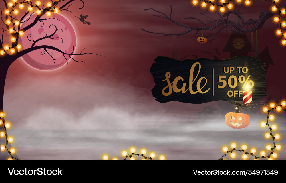 Halloween blank template with wooden board Vector Image