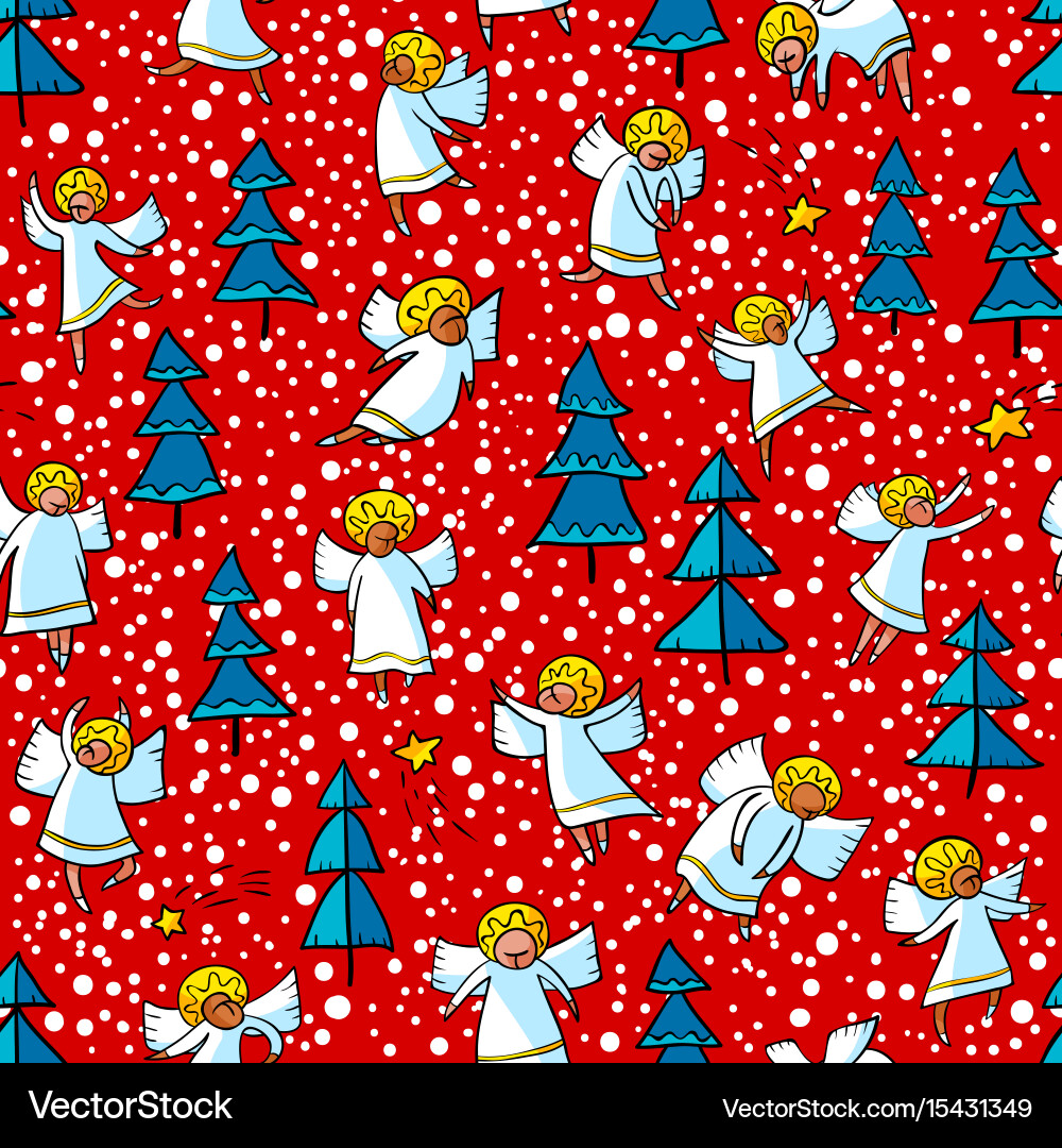 Seamless pattern with doodle dancing angels and Vector Image