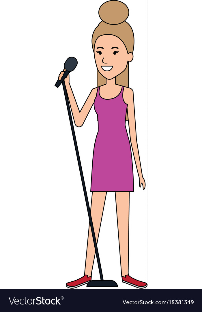 Woman Singing With Microphone Royalty Free Vector Image