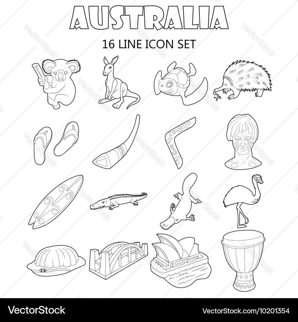 Australia icons set outline style Royalty Free Vector Image
