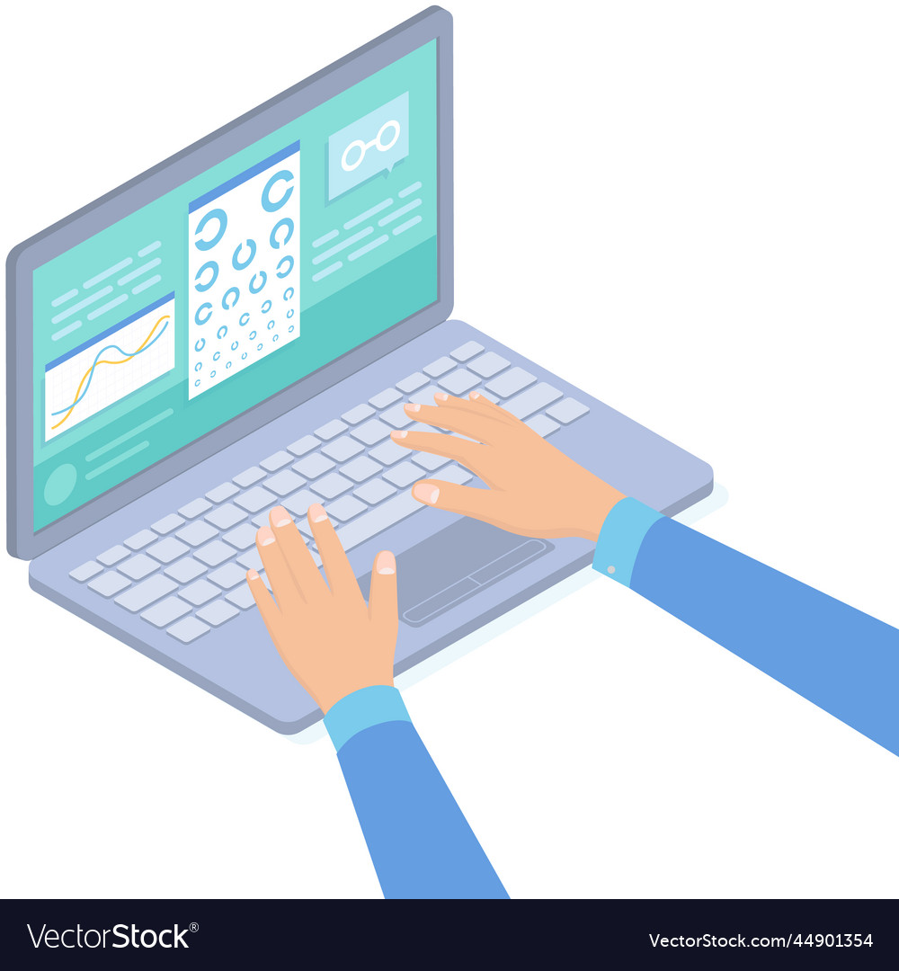 Eyes test chart on laptop screen checking vision Vector Image