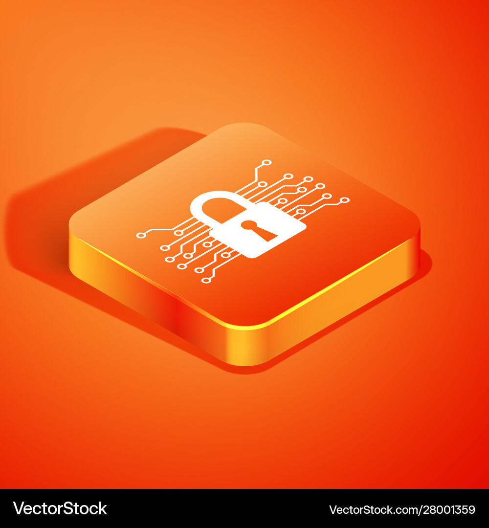 Isometric cyber security icon isolated on orange Vector Image