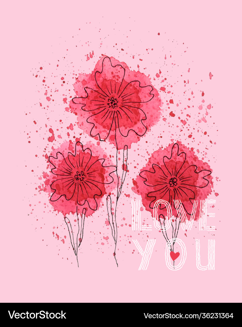 Postcard background pink with watercolor red Vector Image