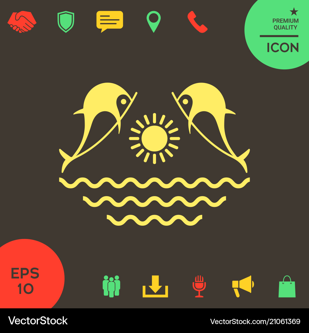 Dolphins with sun sea - logo Royalty Free Vector Image