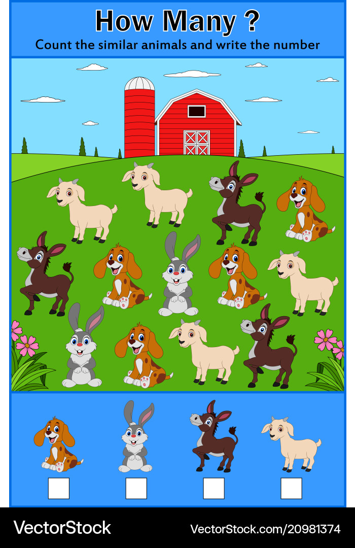 Education counting game of animals Royalty Free Vector Image